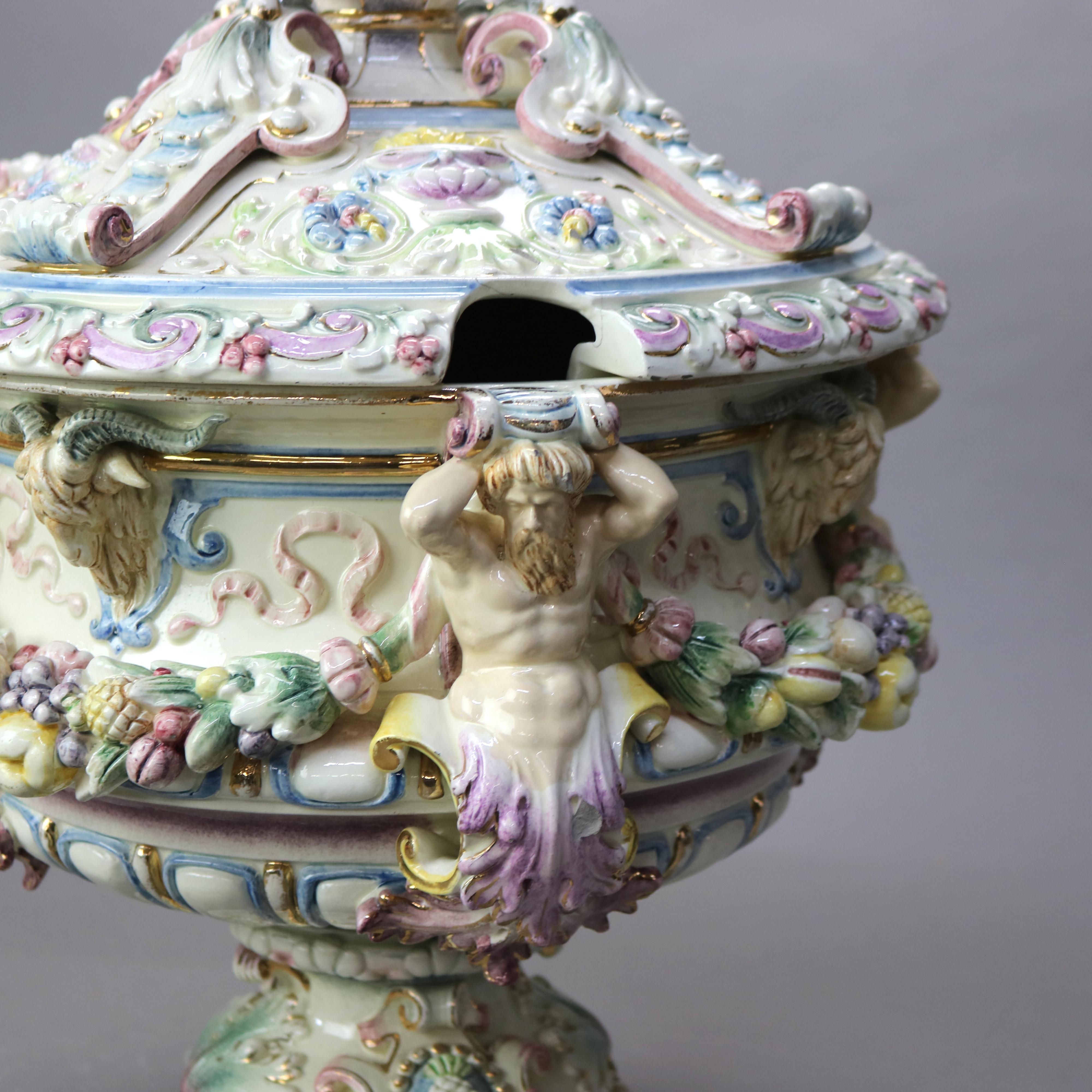 Oversized Antique Amphora Neoclassical Figural Pottery Lidded Punch ...