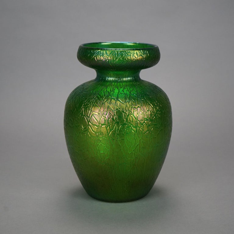 Oversized Antique Arts and Crafts Loetz Art Glass Emerald Green Flower ...