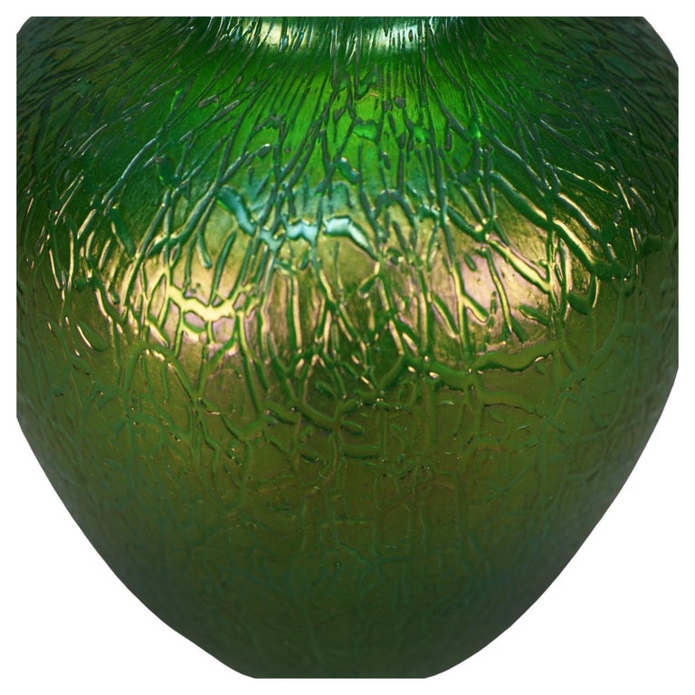 Oversized Antique Arts and Crafts Loetz Art Glass Emerald Green Flower ...
