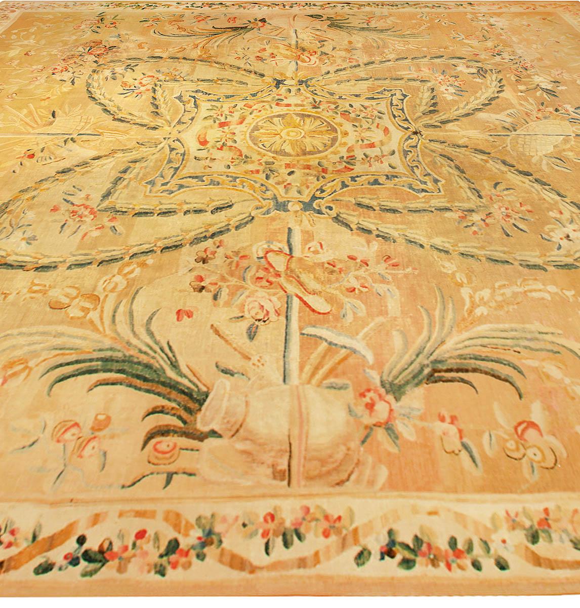 Oversized Antique French Aubusson Yellow Wool Rug For Sale at 1stDibs