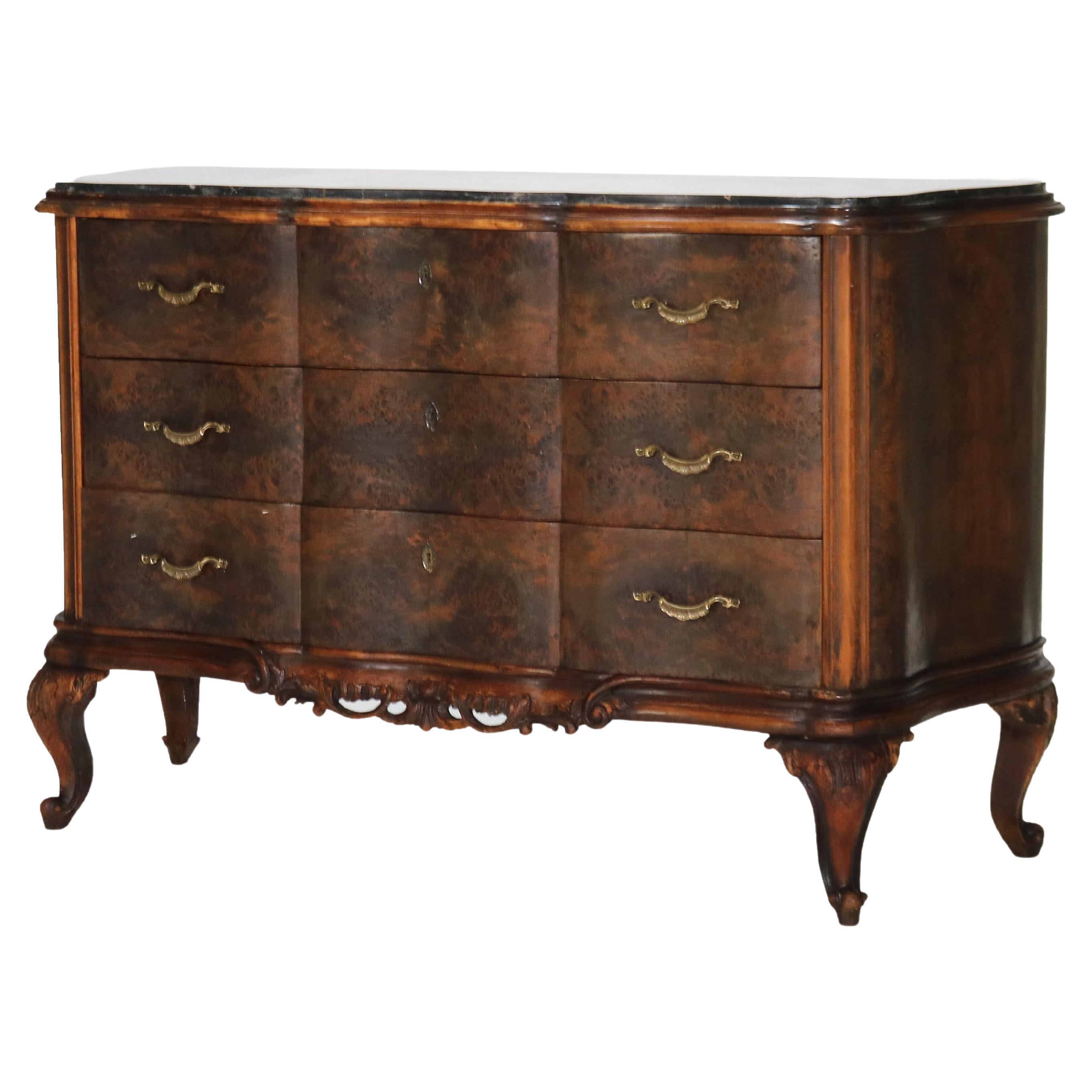 Oversized Antique French Louis XV Style Flame Mahogany Marble Top Chest ...