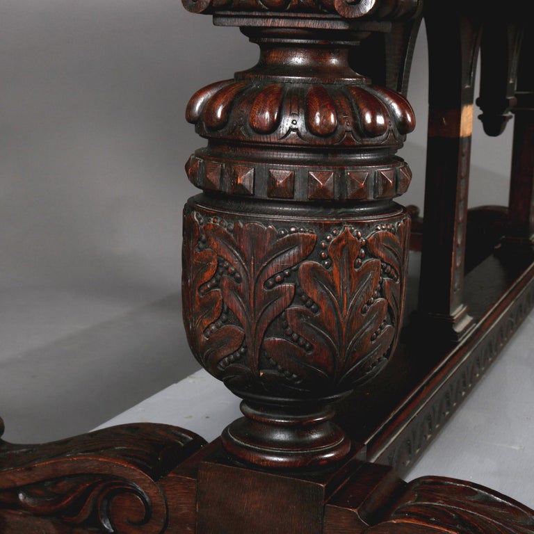 Oversized Antique Jacobean Carved Oak Dining or Conference Trestle ...