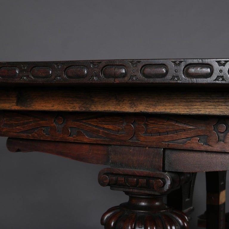 Oversized Antique Jacobean Carved Oak Dining or Conference Trestle ...