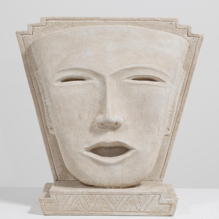 Oversized Aztex Inspired Plaster Face Sculpture For Sale at 1stDibs