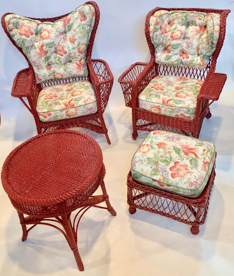 Oversized Bar Harbor Style Wicker Wing Chair with Magazine Pocket For ...