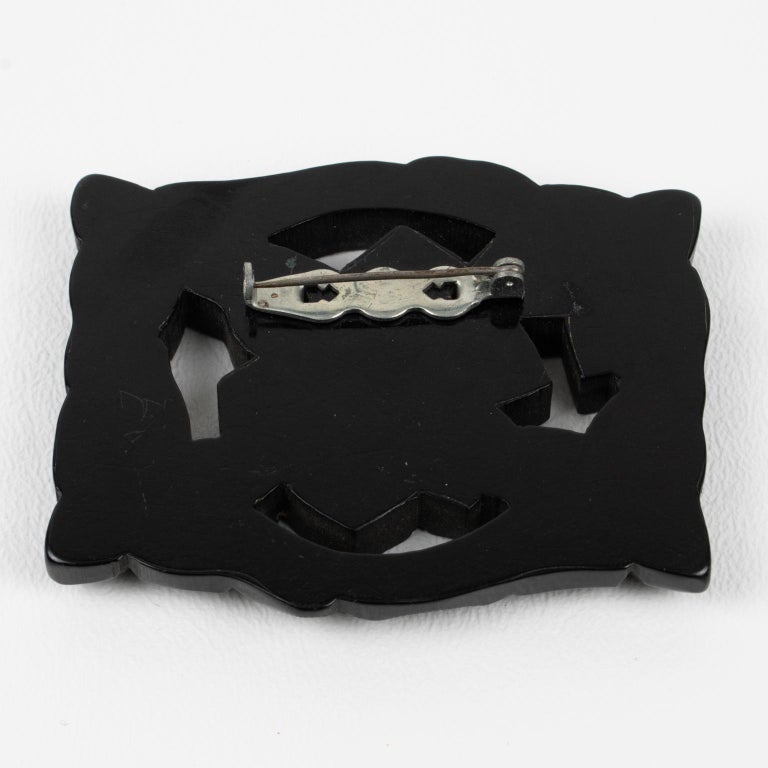 Oversized Black Bakelite Pin Brooch Floral Carving, 1930s For Sale at ...