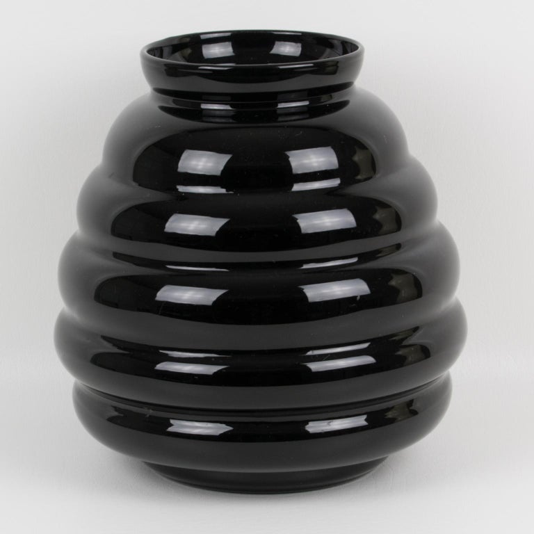 Oversized Black Opaline Glass Vase, Belgium 1950s For Sale at 1stDibs