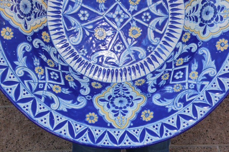 Oversized Blue and White Mexican Talavera Glazed Ceramic Bowl For Sale ...