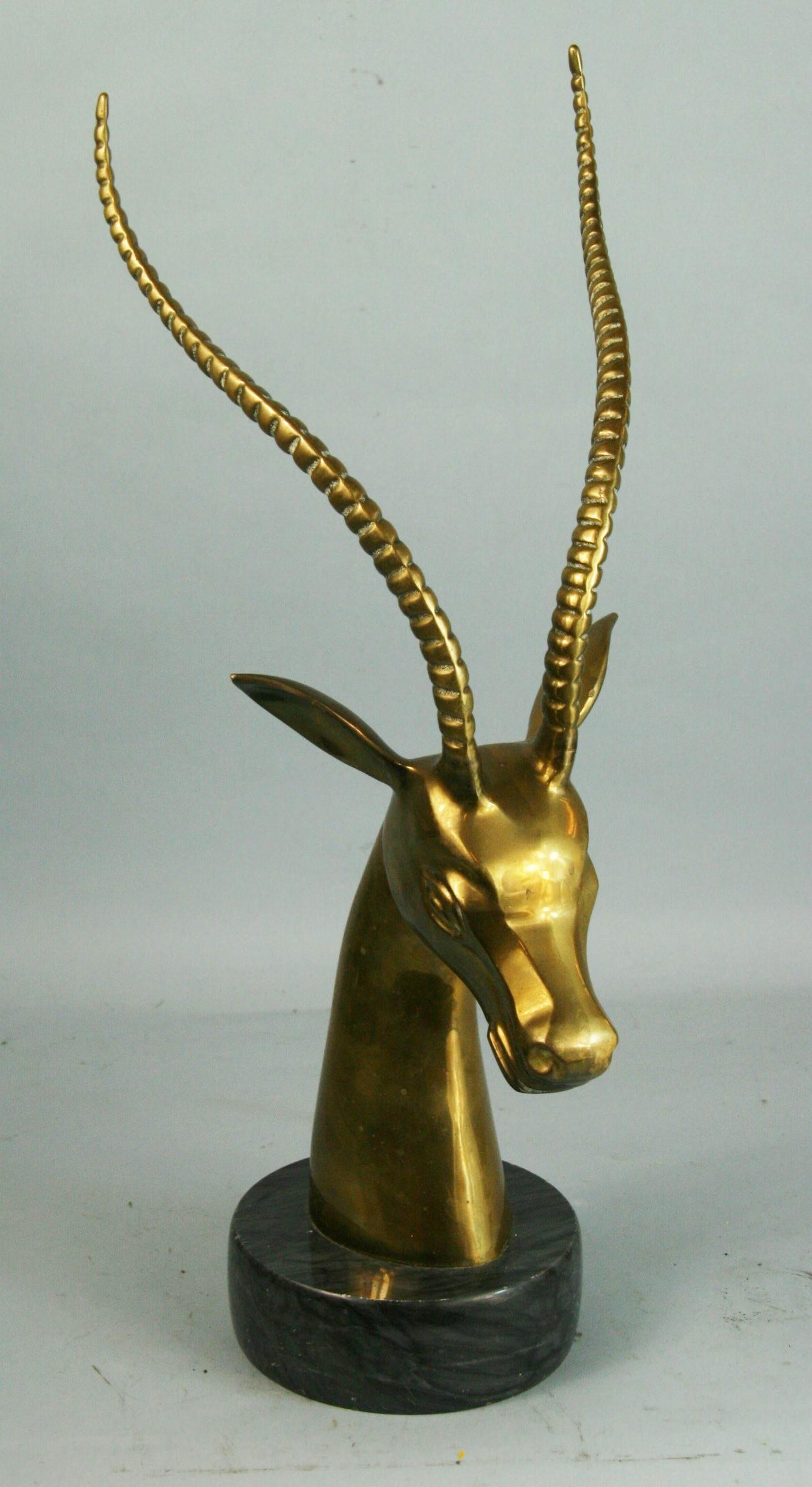 Oversized Brass Ibex Sculpture on Marble Base For Sale at 1stDibs