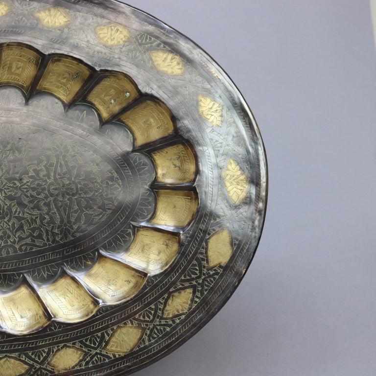 Oversized Brass Persian-Theme Oval Tray 20thC For Sale at 1stDibs