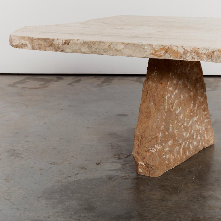 Oversized Brutalist Travertine Coffee Table at 1stDibs