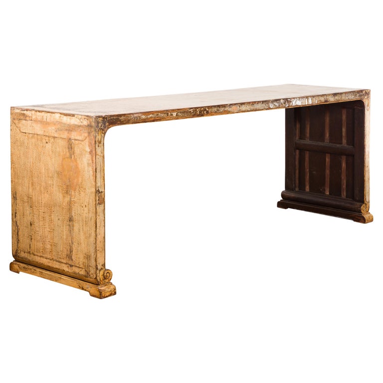 Oversized Chinese Vintage Waterfall Console Table with Distressed ...