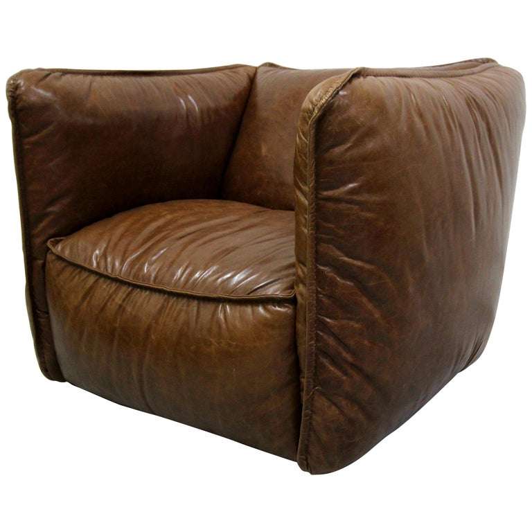 Oversized Cigar Leather Club Chair For Sale at 1stDibs