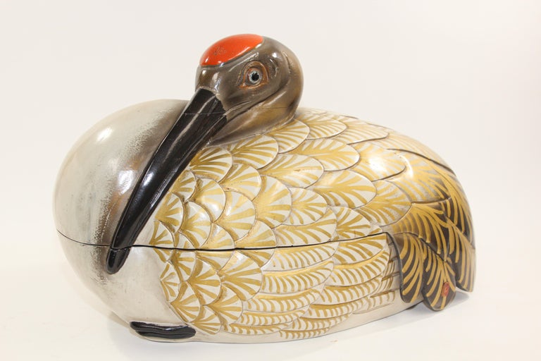 Oversized Crane Form Lacquer Japanese Lidded Box at 1stDibs