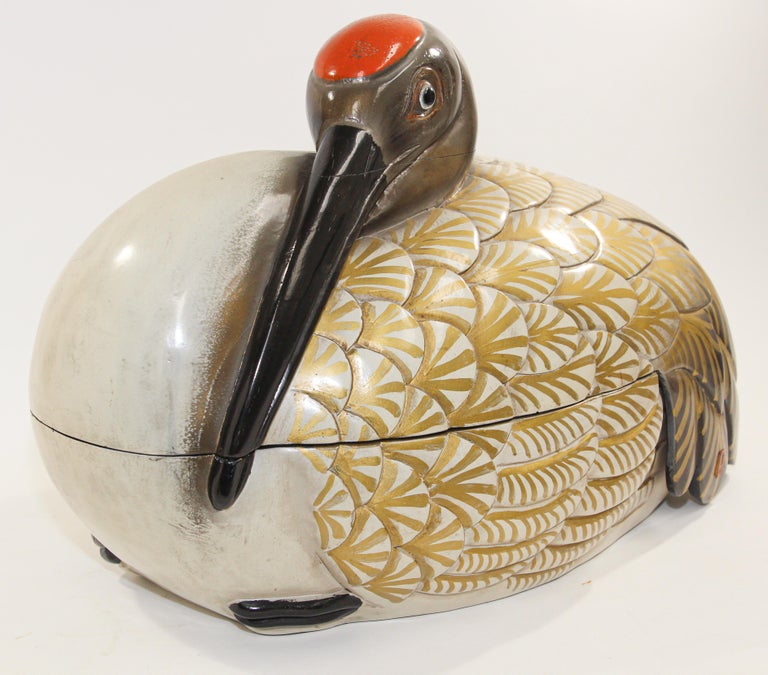 Oversized Crane Form Lacquer Japanese Lidded Box at 1stDibs