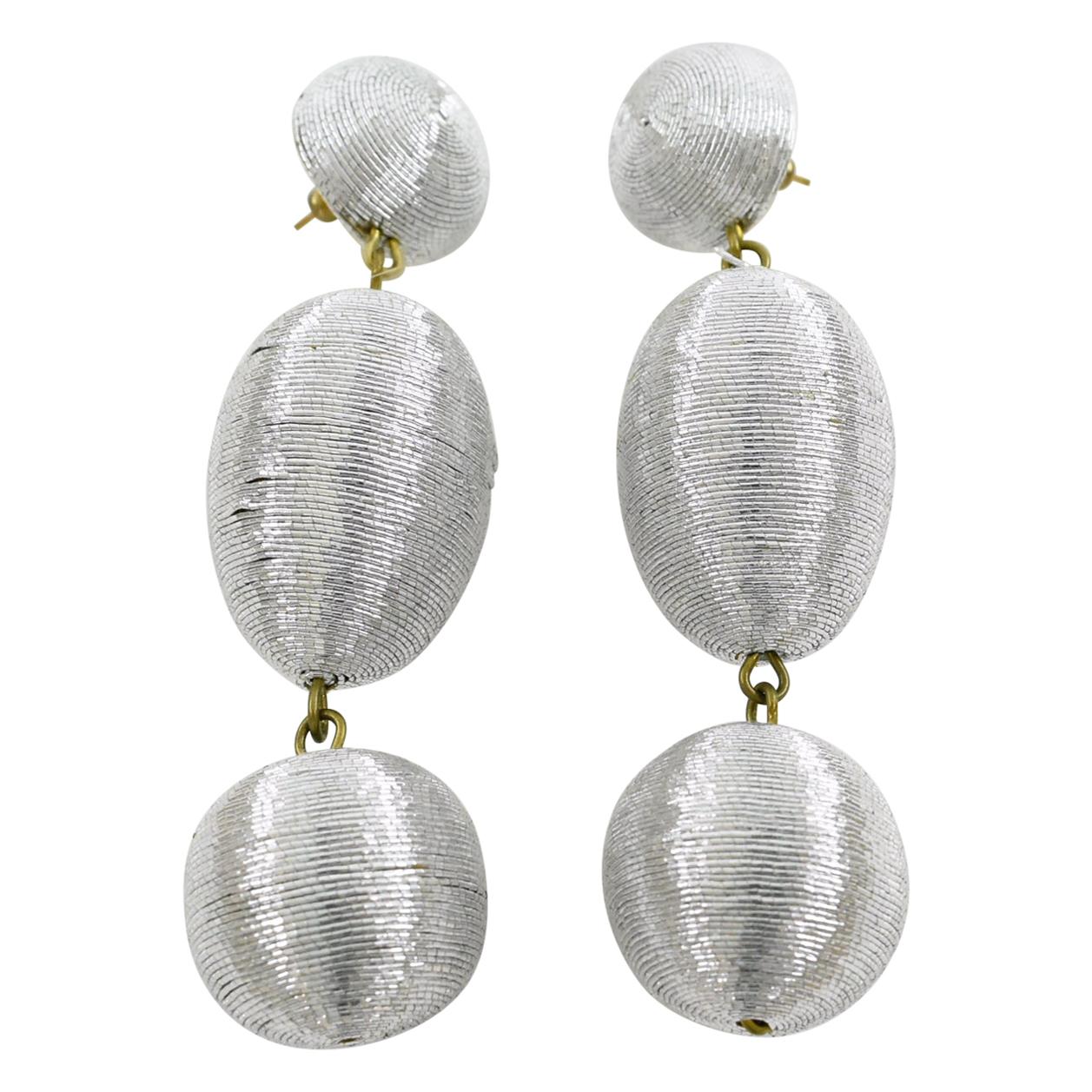 Oversized Dangle Silver Metallic Thread Pierced Earrings For Sale at ...