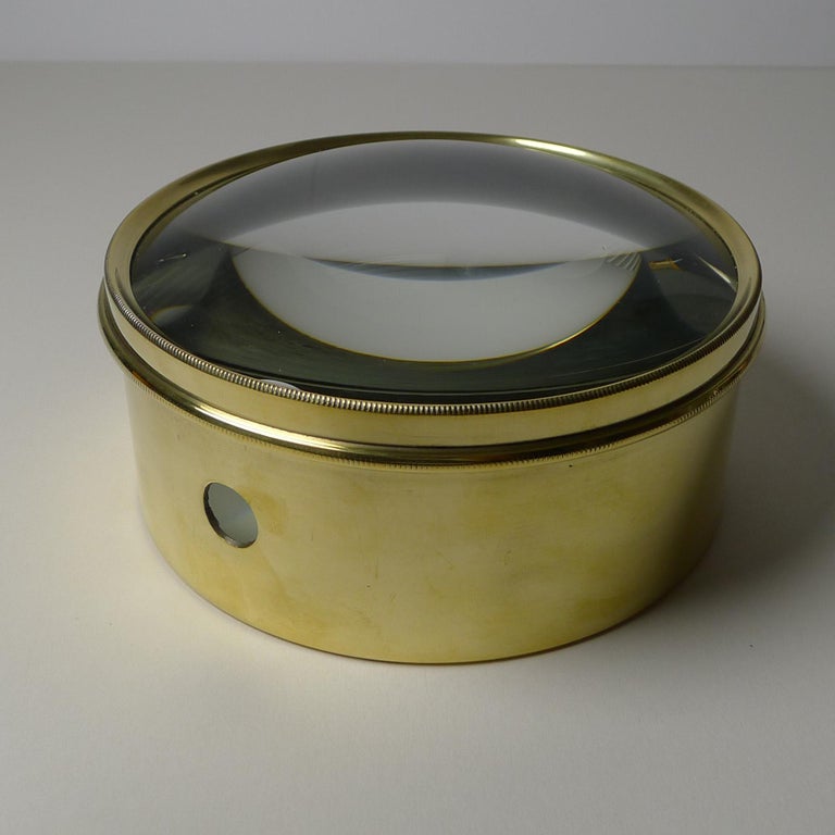 Oversized English Antique Brass Desk Magnifying Glass / Paperweight c ...