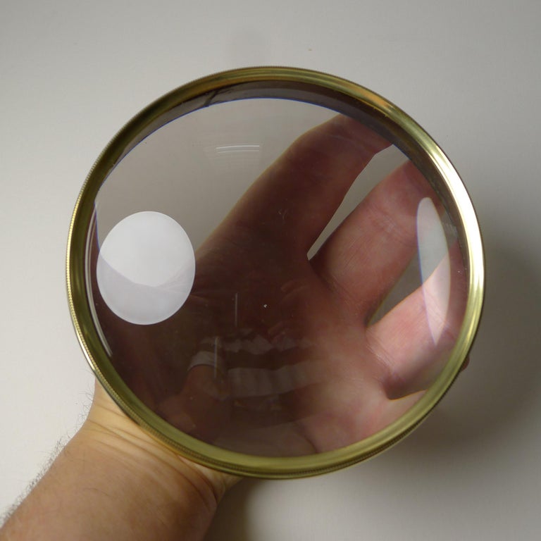 Oversized English Antique Brass Desk Magnifying Glass / Paperweight c ...