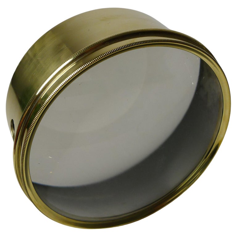 Oversized English Antique Brass Desk Magnifying Glass / Paperweight c ...