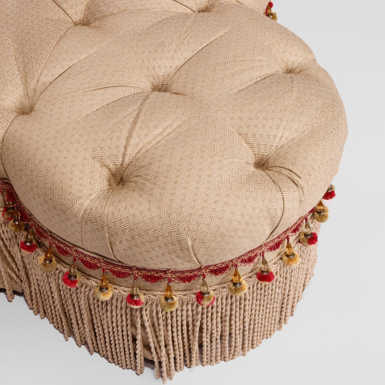 Oversized Ethan Allen Tufted Cloverleaf Upholstered and Skirted Ottoman ...