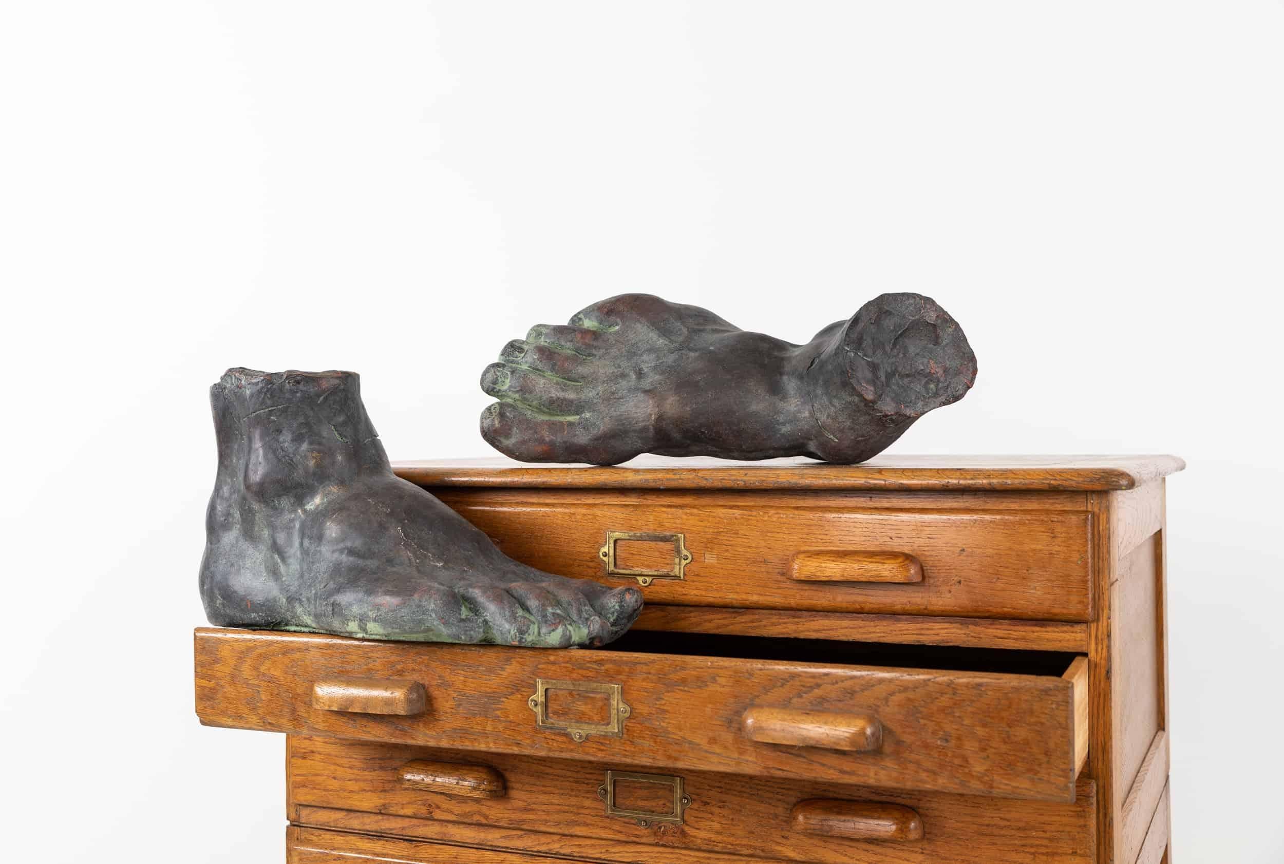 Oversized Faux Bronze Feet Cast in Plaster Sculpture For Sale at 1stDibs