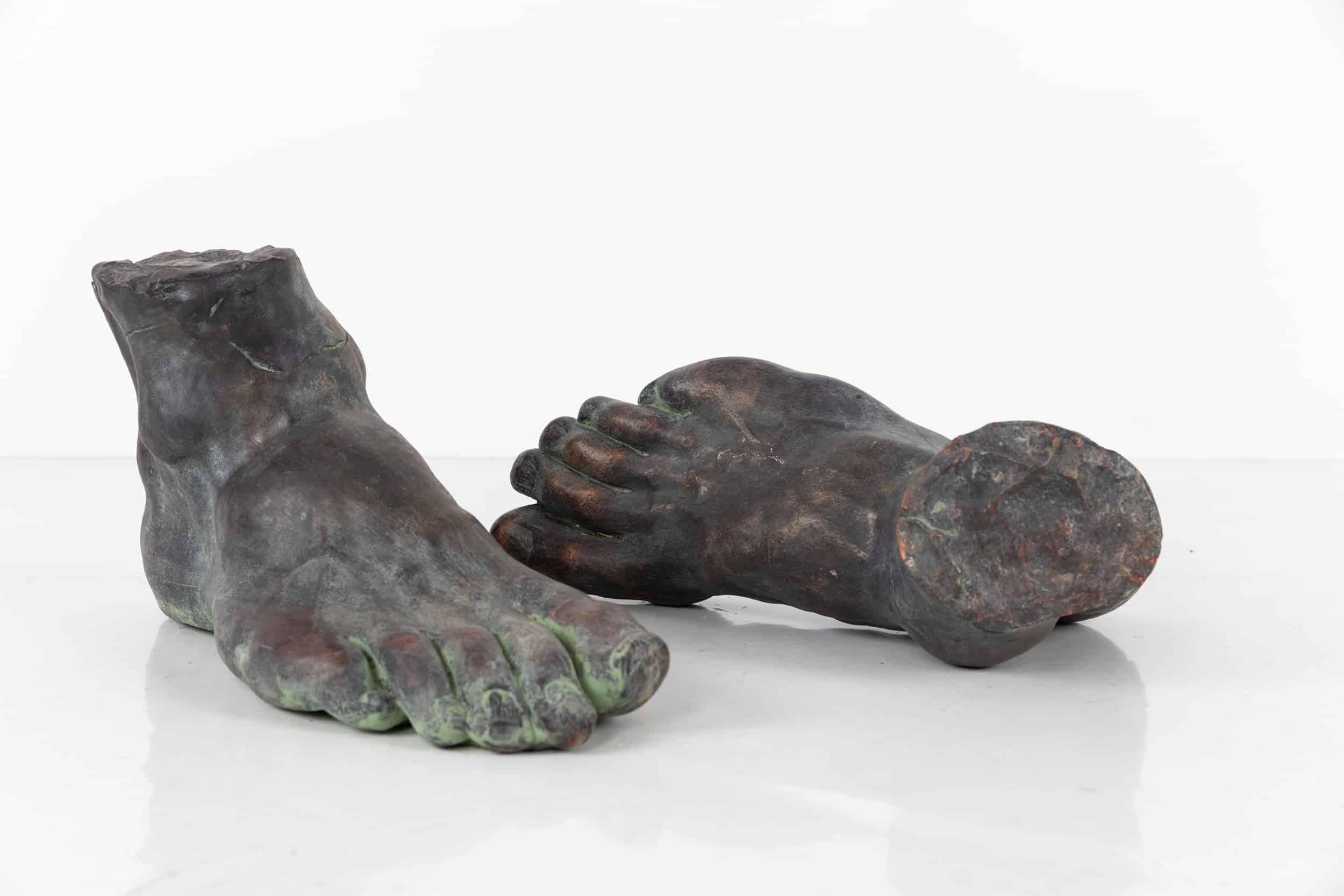 Oversized Faux Bronze Feet Cast in Plaster Sculpture For Sale at 1stDibs