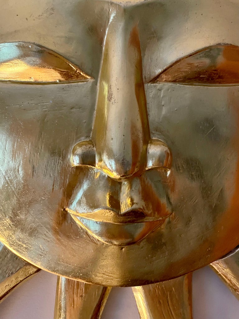Oversized Gold Leaf Gilt Wood Sun Face Wall Art For Sale at 1stDibs