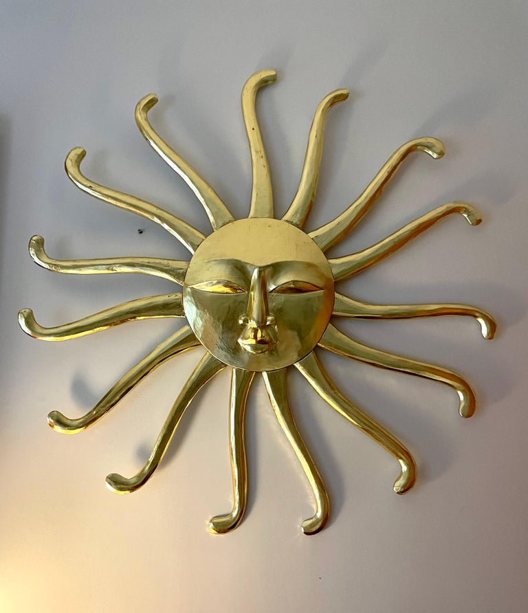 Oversized Gold Leaf Gilt Wood Sun Face Wall Art For Sale at 1stDibs