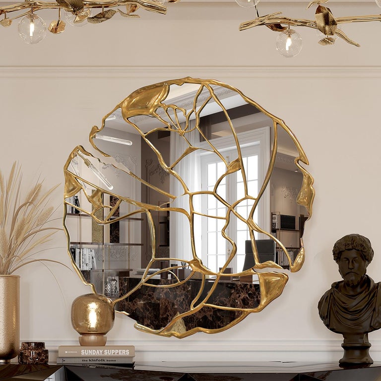 Oversized Gold Mirror in Solid Mahogany Wood For Sale at 1stDibs