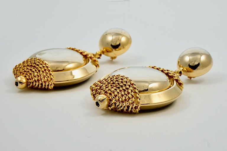 Oversized Gold Tone Disc Drop Clip On Statement Earrings 1970s For Sale ...