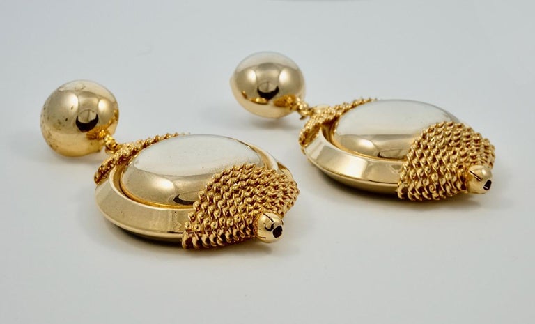 Oversized Gold Tone Disc Drop Clip On Statement Earrings 1970s For Sale ...