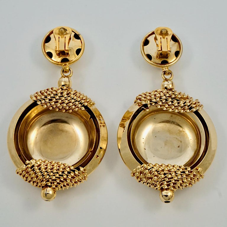 Oversized Gold Tone Disc Drop Clip On Statement Earrings 1970s For Sale ...