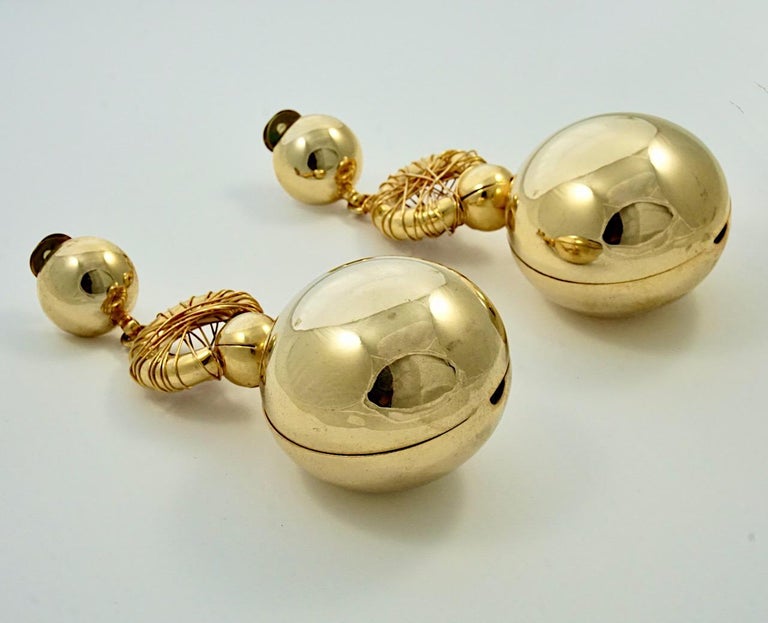 Oversized Gold Tone Large Ball Drop Clip On Statement Earrings 1970s ...