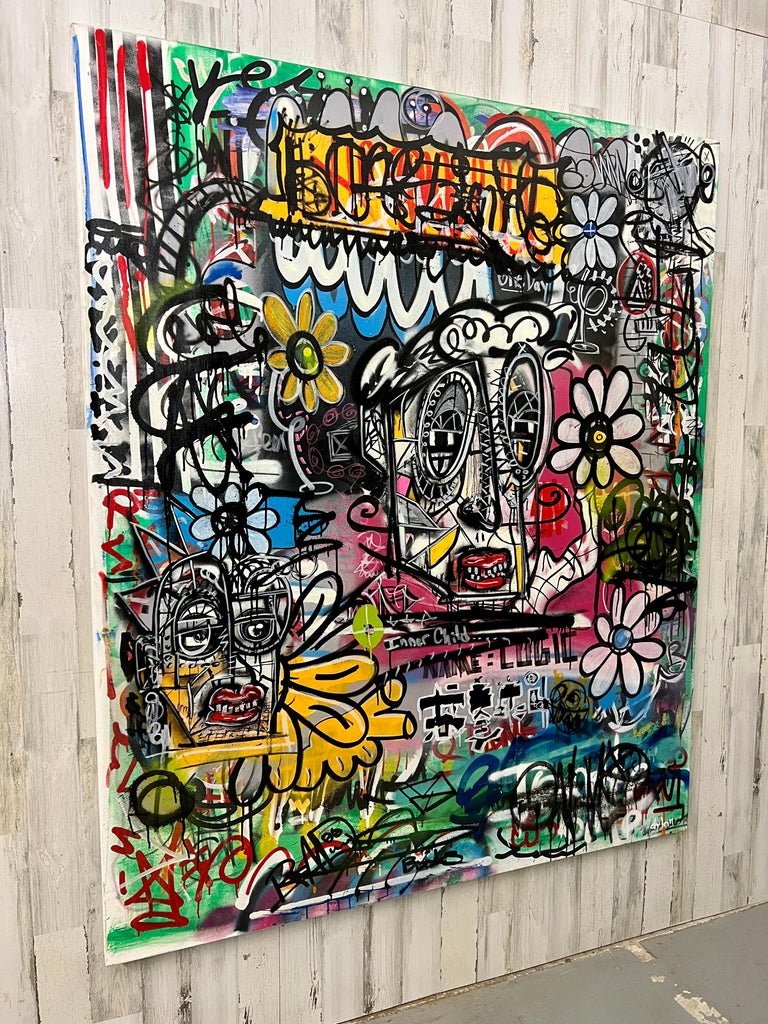 Oversized Graffiti Art on Canvas "Flower Pot" by Dylan For Sale at 1stDibs