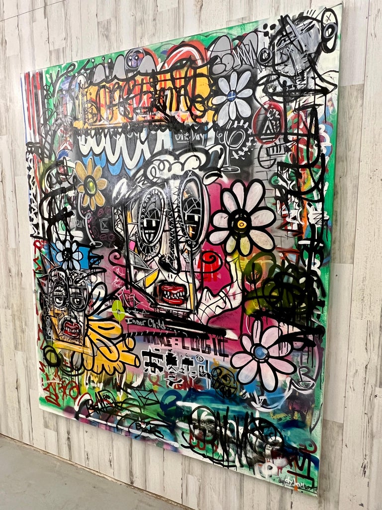Oversized Graffiti Art on Canvas "Flower Pot" by Dylan For Sale at 1stDibs