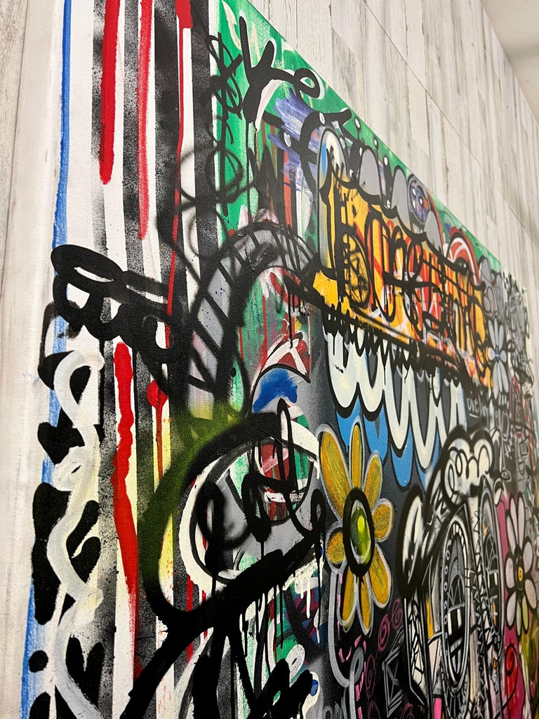 Oversized Graffiti Art on Canvas "Flower Pot" by Dylan For Sale at 1stDibs