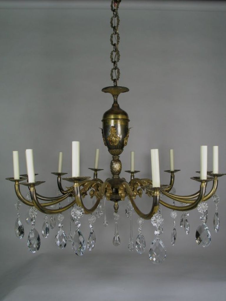 Oversized Italian, Two-Tone Crystal and Bronze Chandelier For Sale at ...