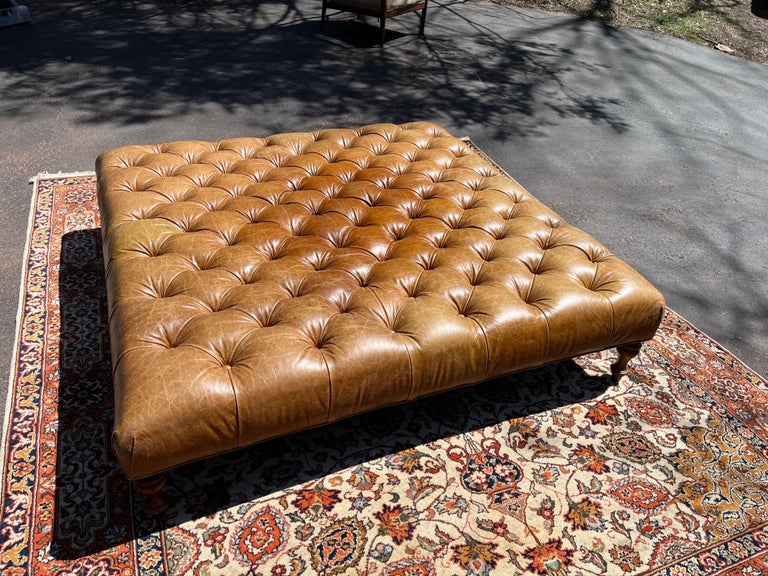 Oversized Leather Button Tufted Ottoman in the Style of Ralph Lauren ...