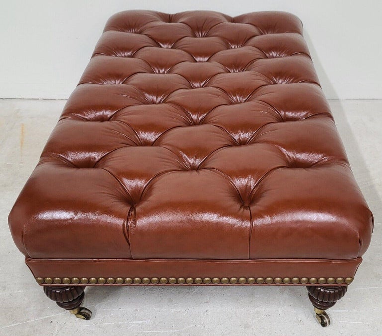 Oversized Leather Rolling Biscuit Tufted Ottoman Cocktail Table at ...