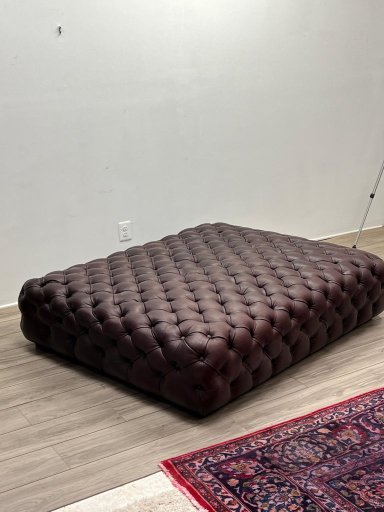 Oversized Low-Rise Leather Tufted Chesterfield Ottoman For Sale at 1stDibs