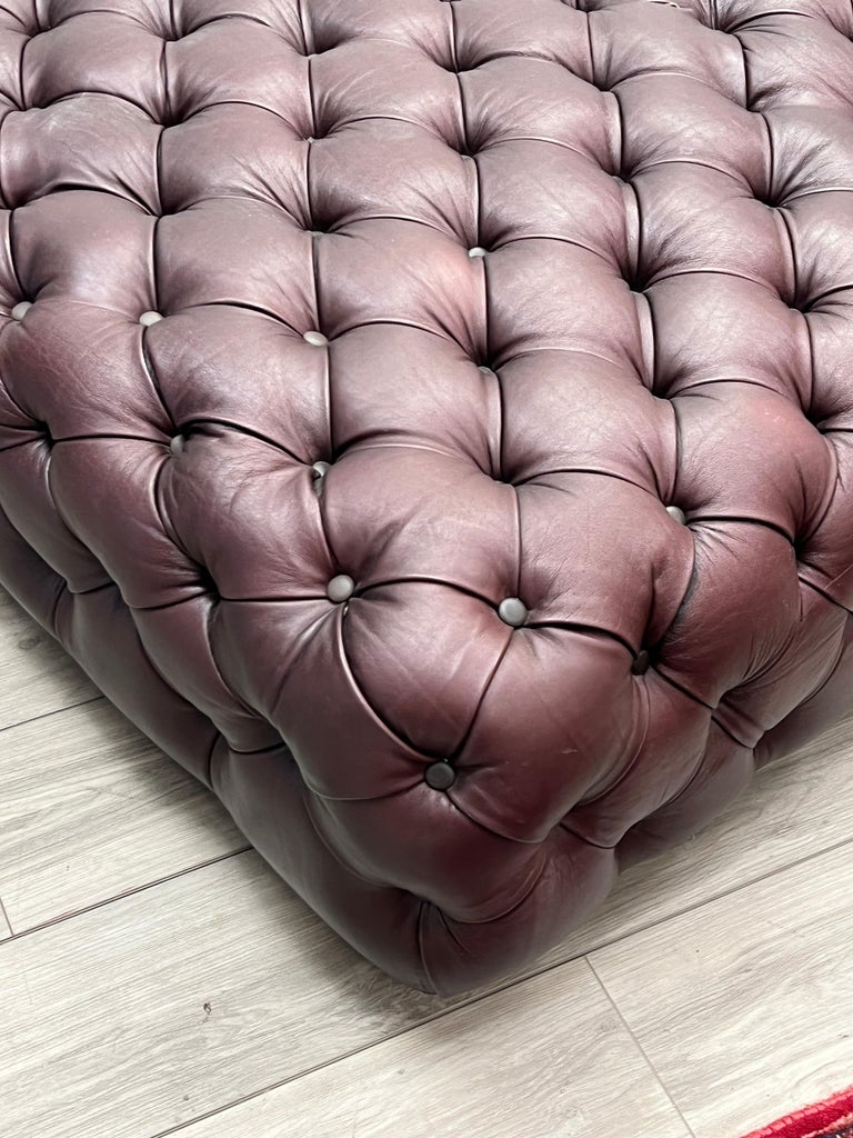 Oversized Low-Rise Leather Tufted Chesterfield Ottoman For Sale at 1stDibs
