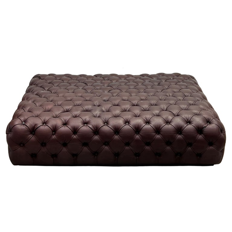Oversized Low-Rise Leather Tufted Chesterfield Ottoman For Sale at 1stDibs