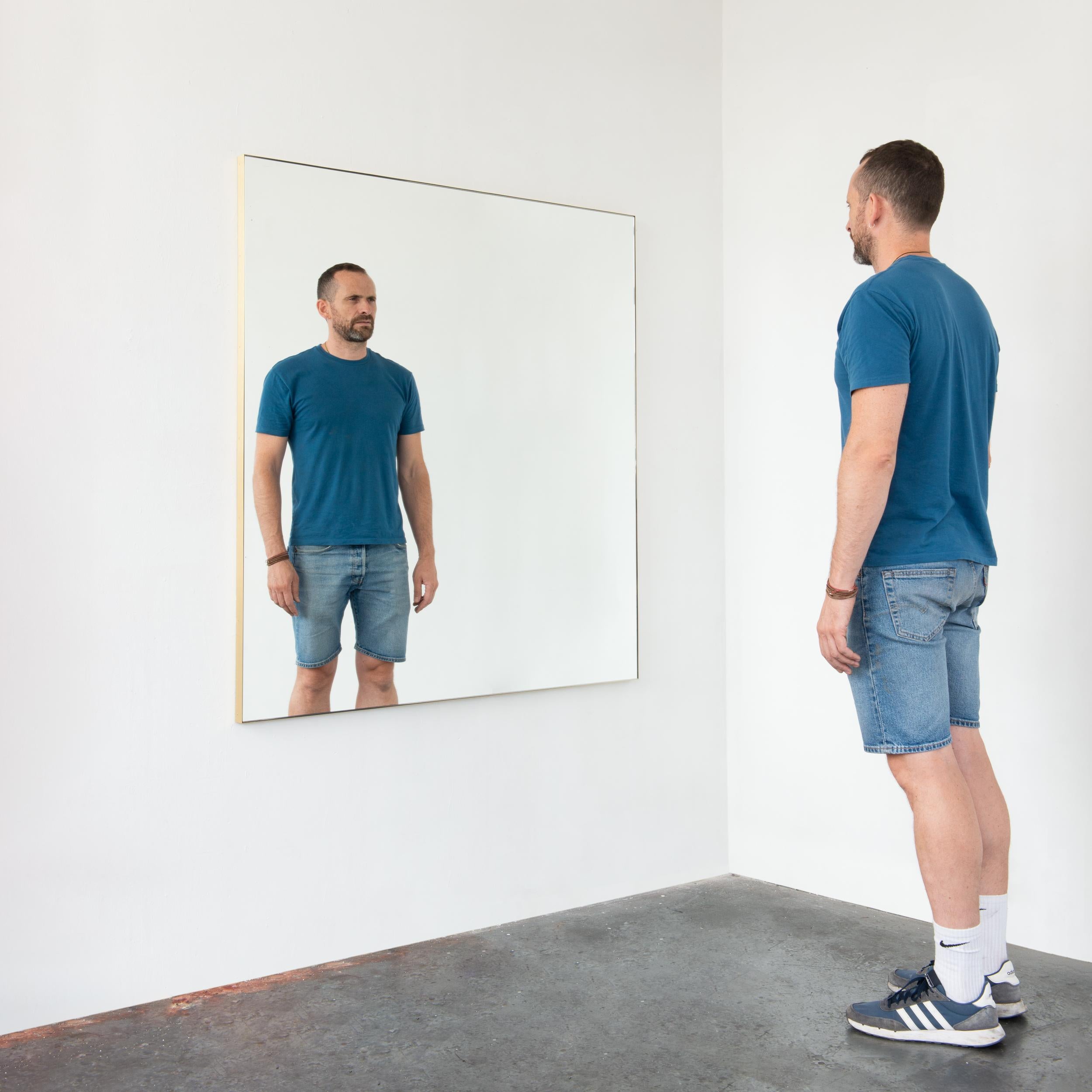 Oversized Minimalist Quadris Rectangular Overmantel Mirror with a Brass ...