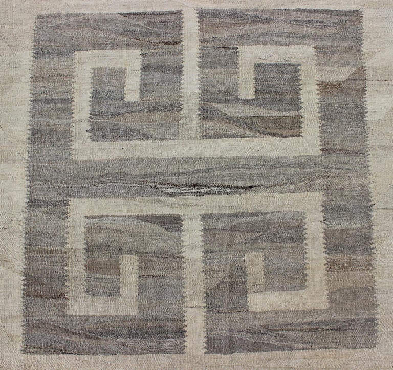 Oversized Modern Kilim with Large Scale Greek Key Design in Cream and ...