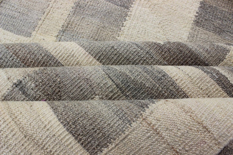Oversized Modern Kilim with Large Scale Greek Key Design in Cream and ...