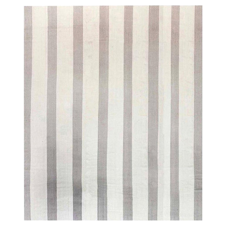 Oversized Modern Striped Beige and Grey Flat-Weave Rug by Doris Leslie ...