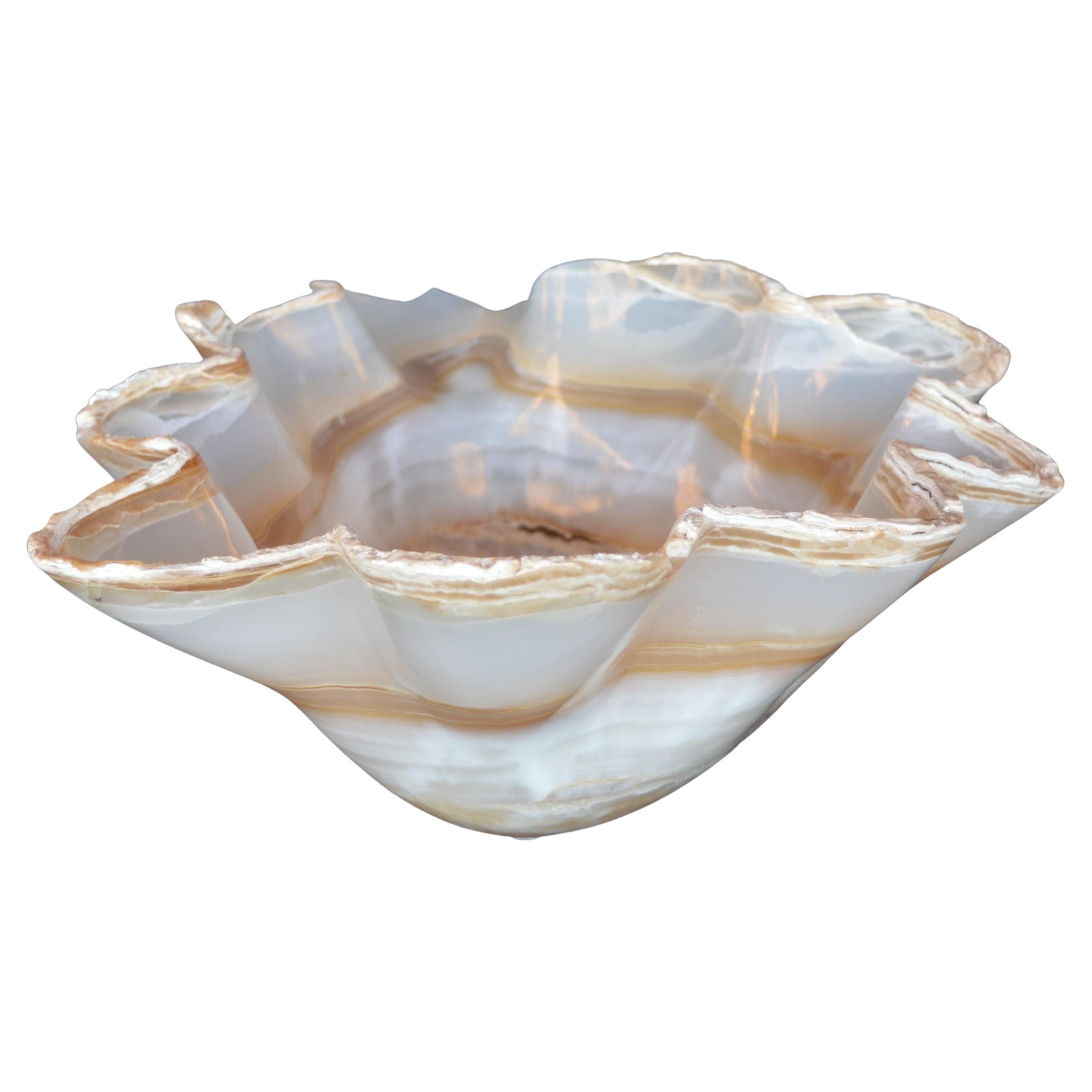 Luminous Large Onyx Marble Center Bowl Compote Tazza at 1stDibs