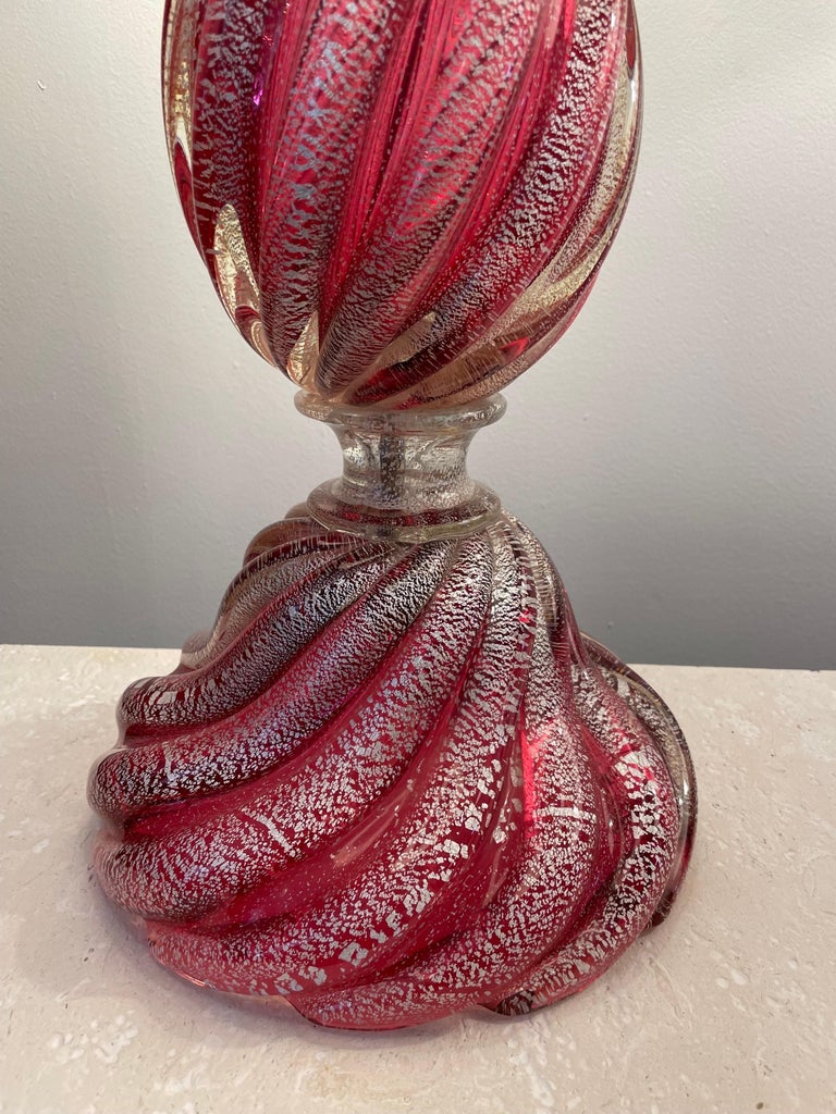 Oversized Raspberry Murano Glass Lamps W/ Silver Foil Inclusions by ...