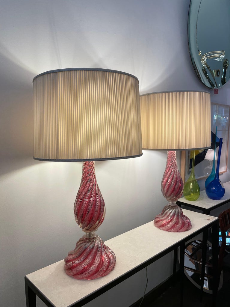 Oversized Raspberry Murano Glass Lamps W/ Silver Foil Inclusions by ...