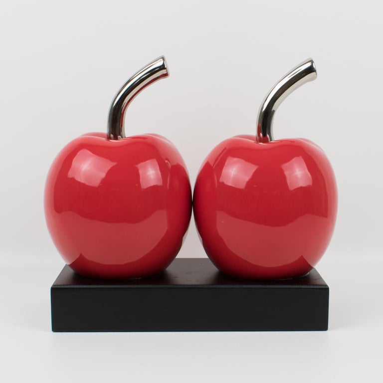 Oversized Red Ceramic Twin Cherry Sculpture at 1stDibs